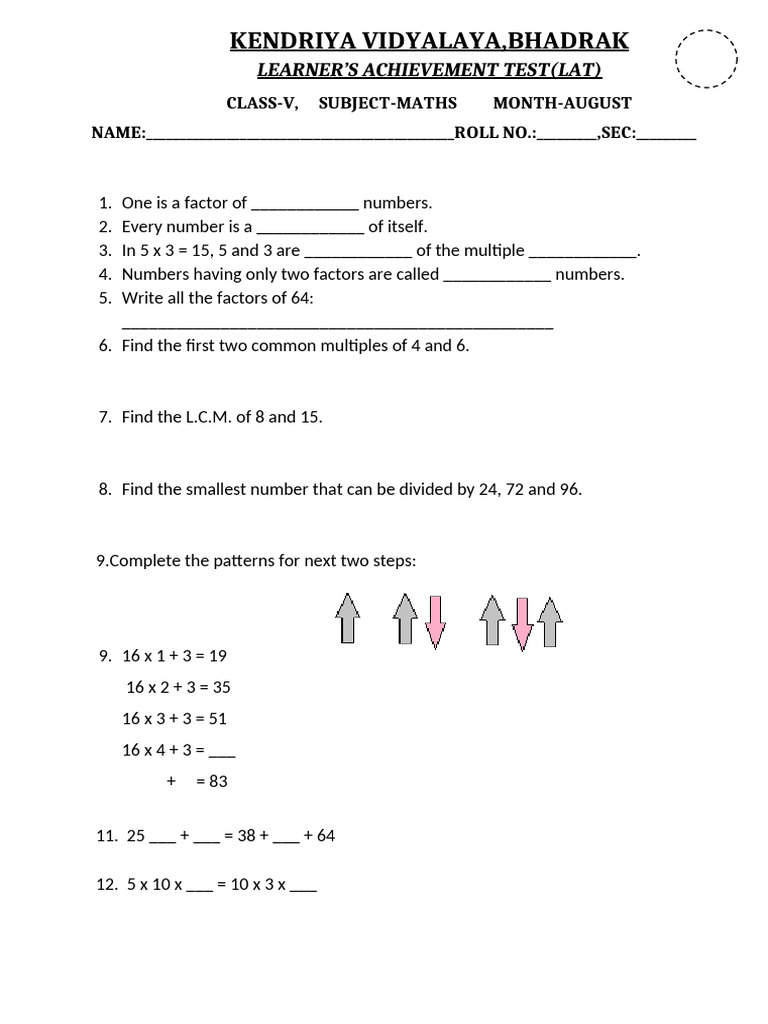Lat V Maths August | PDF | Teaching Methods & Materials