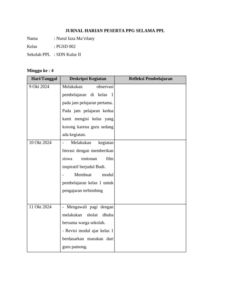 T1. Pekan 4 - Jurnal Harian | PDF