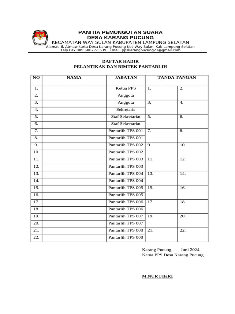 Daftar Hadir dan Transport PPS Karang Pucung | PDF