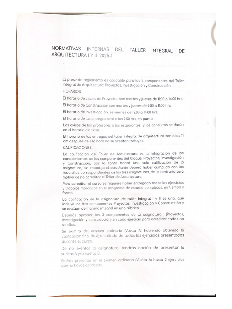 Normativas Internas Del Taller Integral. | PDF