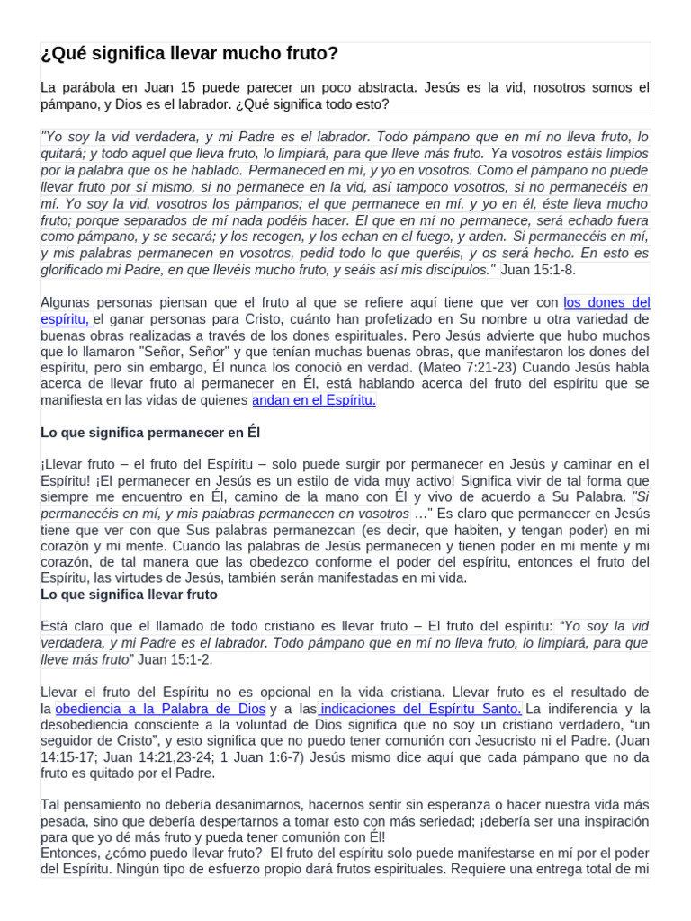 Significado de Llevar Fruto en Cristo | PDF | Jesús | eucaristía