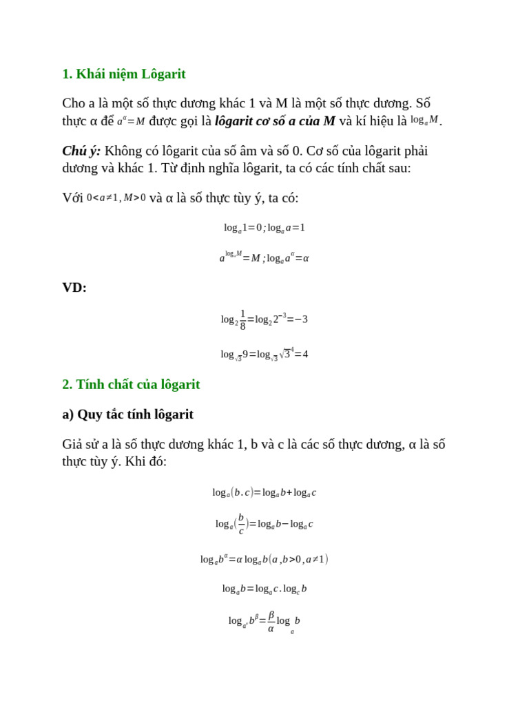 lôgarit cơ số a của M Chú ý | PDF