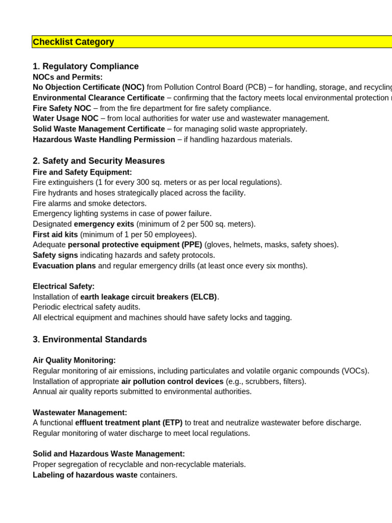 Factory Compliance Checklist | PDF | Occupational Safety And Health ...