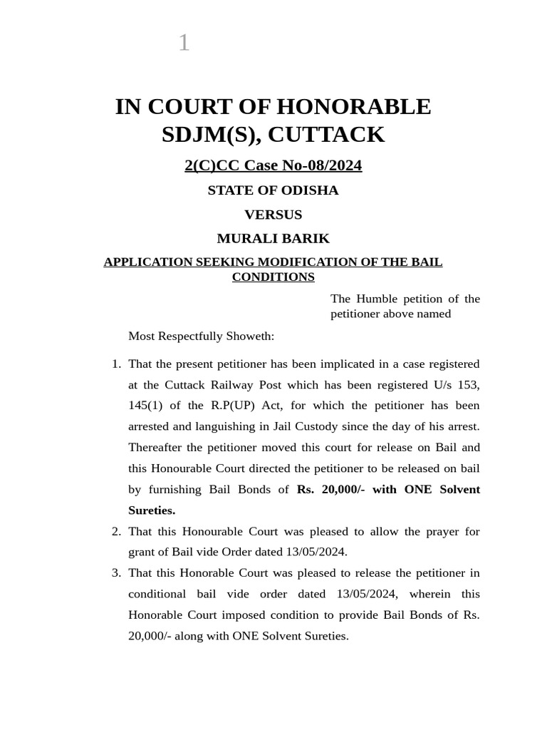 Modification of Bail Conditions Request | PDF | Bail | Crimes