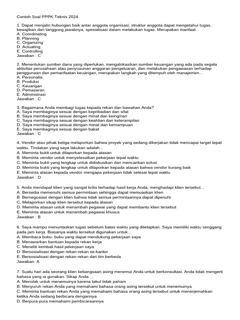 Contoh Soal PPPK Teknis 2024 | PDF