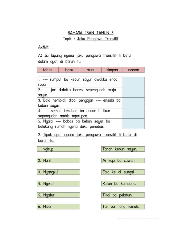 Kerja Latih Bahasa Iban Tahap 2 | PDF