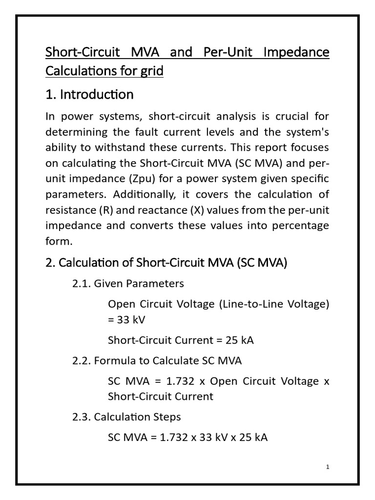 Short-Circuit MVA and Impedance Calculations For Grid | PDF | Electrical Impedance | Electronic ...