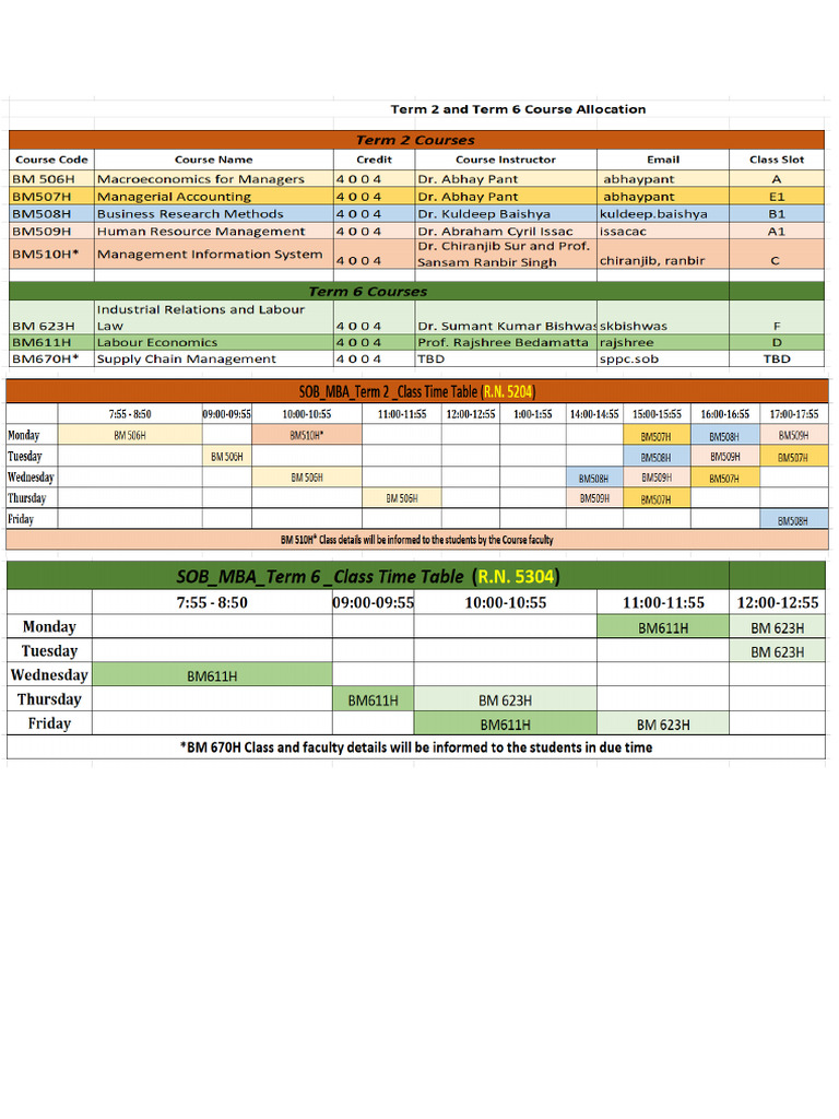 MBA Timetable 2024 Sept Term 2 and 6 | PDF