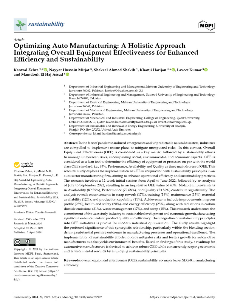 Optimizing Auto Manufacturing: A Holistic Approach Integrating Overall ...