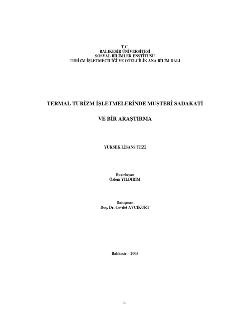 Termal Turizm Iletmelerinde Mteri Sadakati Ve Bir Aratirma Customer ...