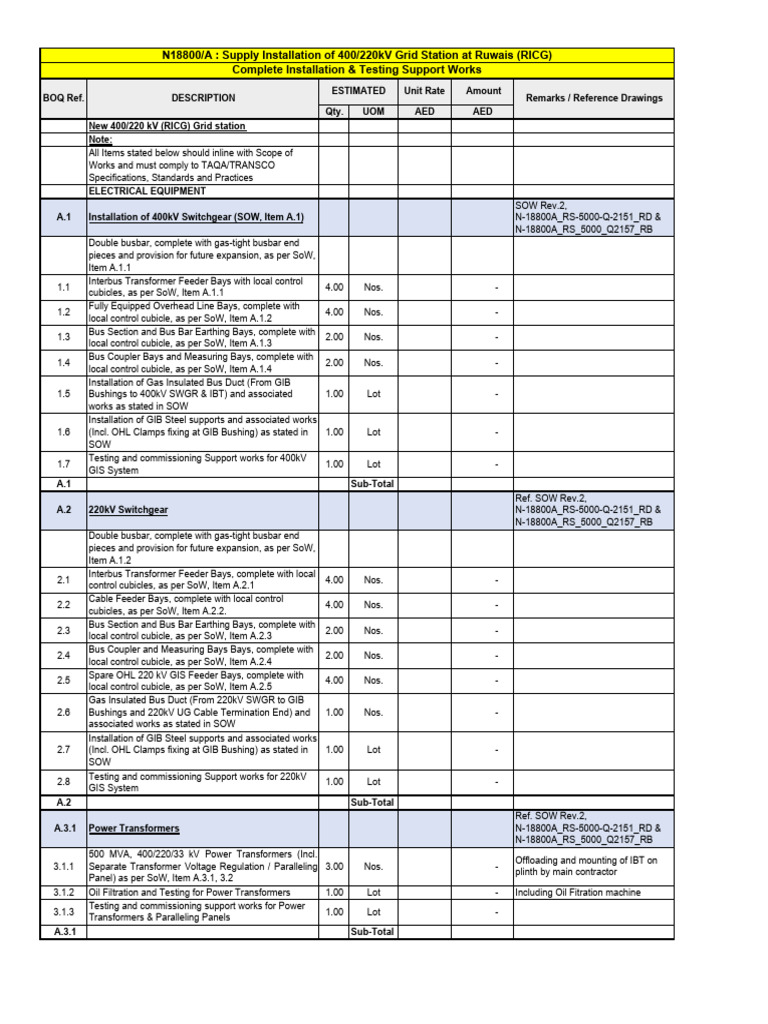 N-18800A Electrical BOQ MSA | PDF | Electric Power | Electromagnetism