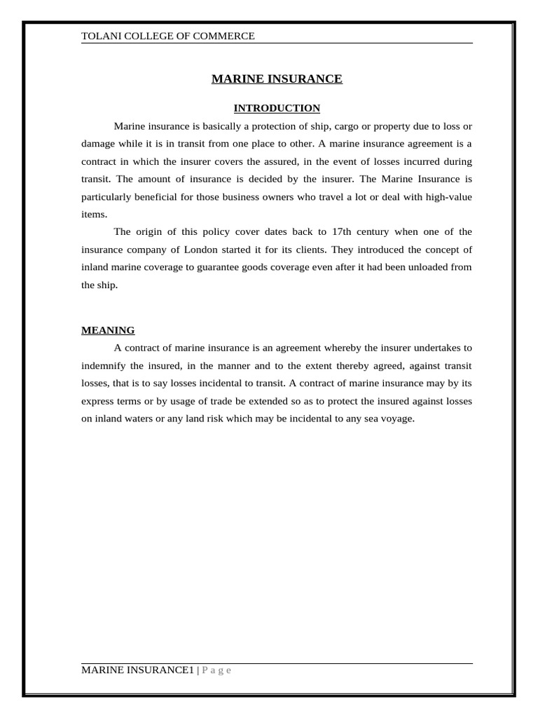 Understanding Marine Insurance Basics | PDF | Insurance | Gross ...