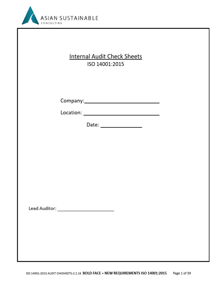 ASC Format ISO14001 Internal | PDF | Audit | Regulatory Compliance
