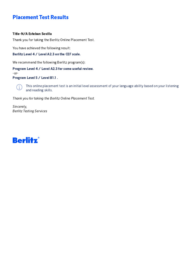 Berlitz Online Testing | PDF