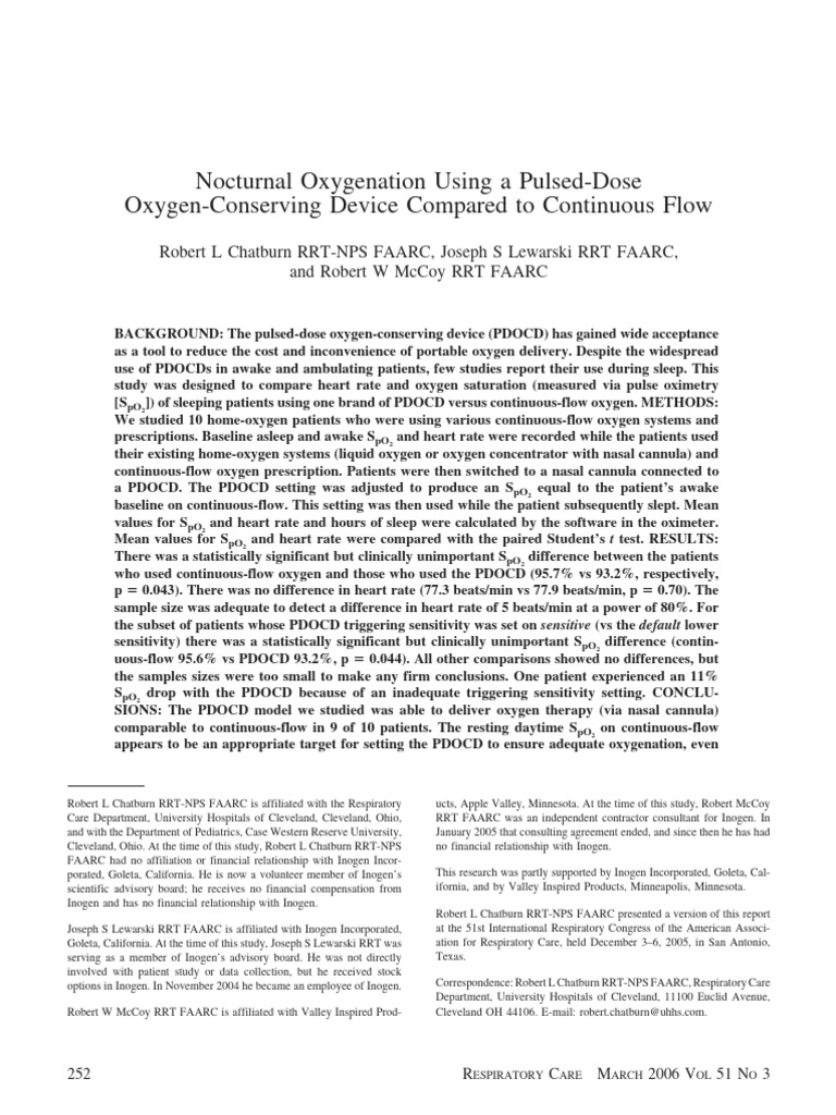 5-12 Nocturnal Oxygenation Using A Pulsed-Dose Oxygen-Conserving Device ...