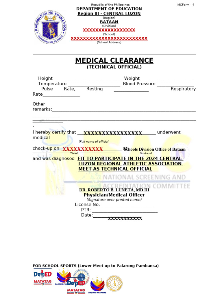 Medical For Technical Official - v2024 | PDF