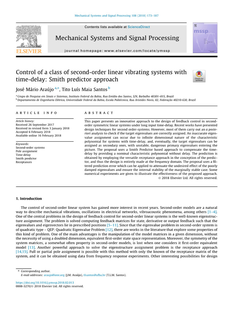 Control of A Class of Second Order Linear Vibrating - 2018 - Mechanical Systems | PDF | Control ...