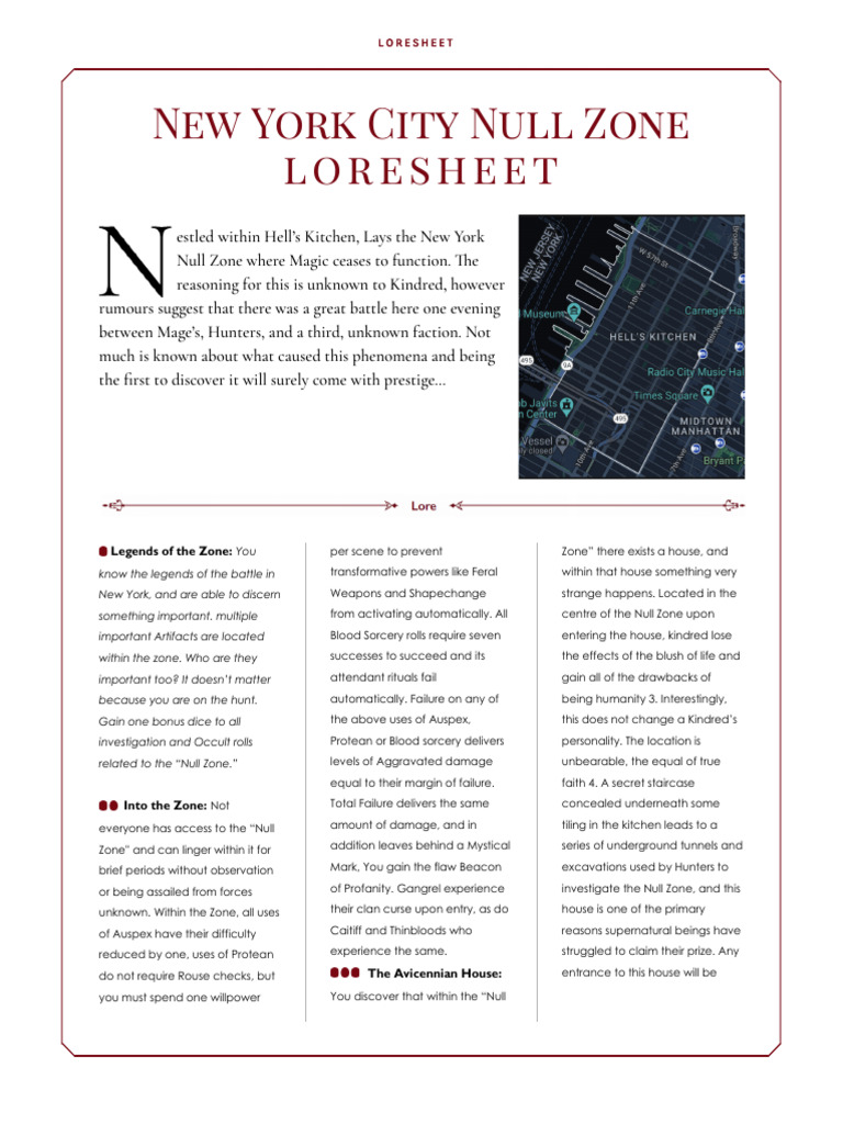 NYC Null Zone - Lore Sheet v.3 | PDF