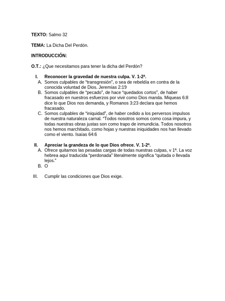 La Dicha del Perdón en Salmo 32 | PDF