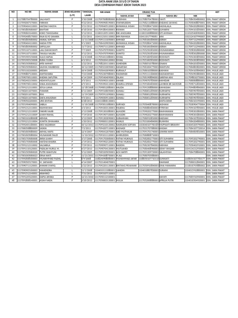 Data Remaja CPJ | PDF