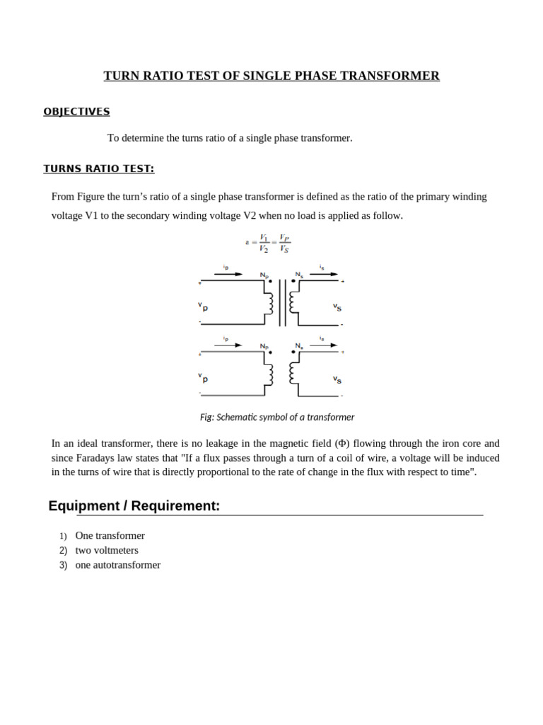 Lab 10 Turn Ratio Test of Transformer | PDF