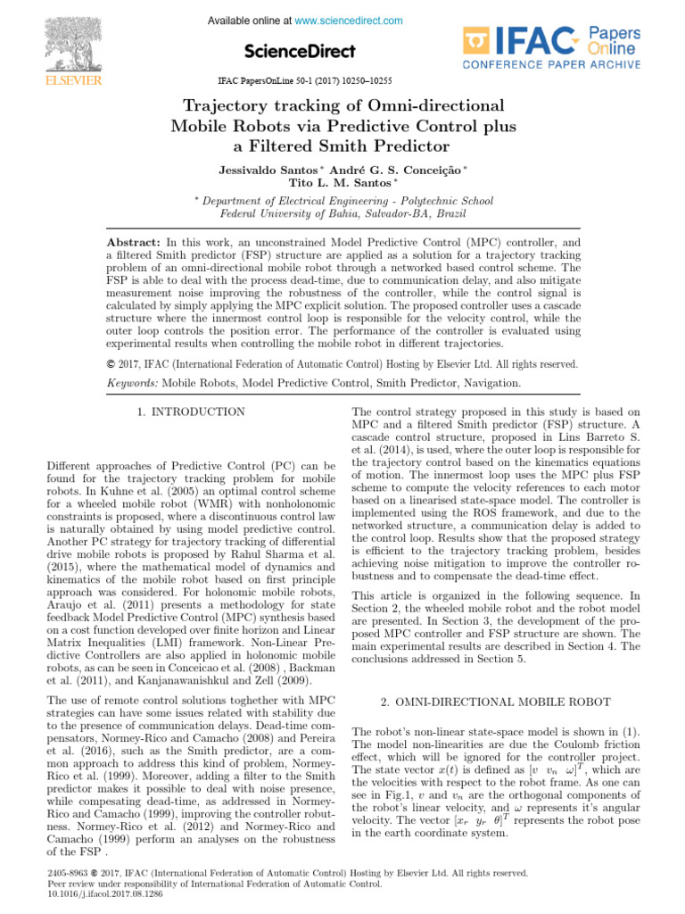 Trajectory Tracking of Omni Directional Mobile Robots Via Pre - 2017 - IFAC Pape | PDF ...
