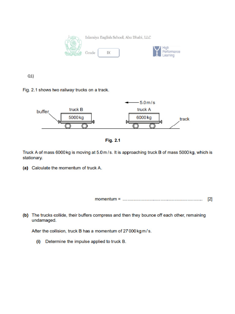 Physics Chapter Momentum Worksheet | PDF