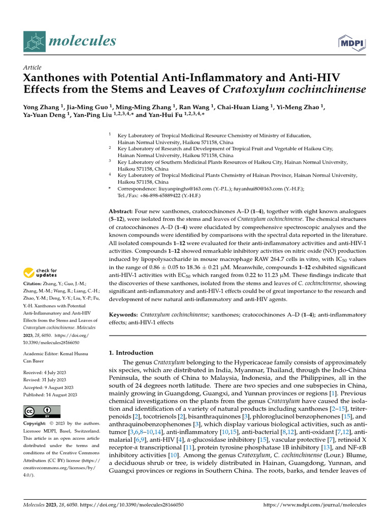 Xanthones With Potential Anti-Inflammatory and Anti-HIV Effects From ...