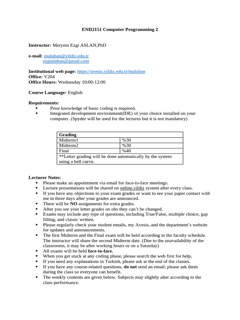 Muluhan@yildiz - Edu.tr: END2151 Computer Programming 2 | PDF | Python (Programming Language ...