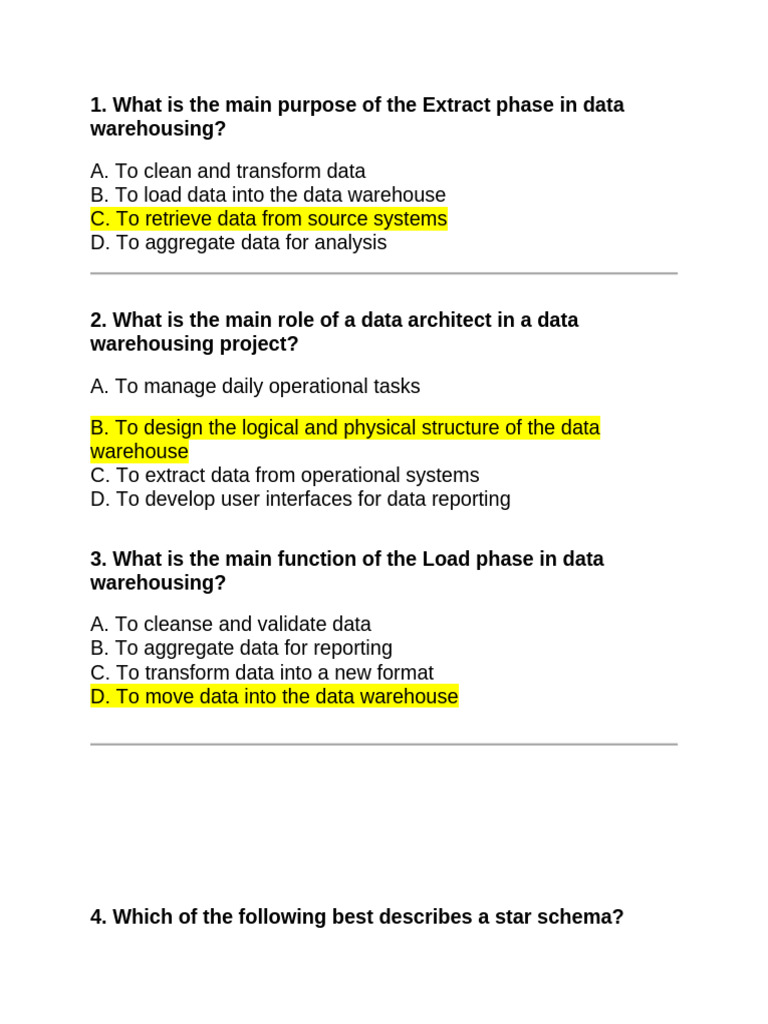 DATA Warehousing Quiz | PDF | Data Warehouse | Databases