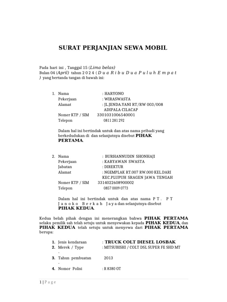 PT JANOKO BERKAH JAYA SEWA COLT DIESEL LOSTBAK Bulan APRIL 2024 2 | PDF