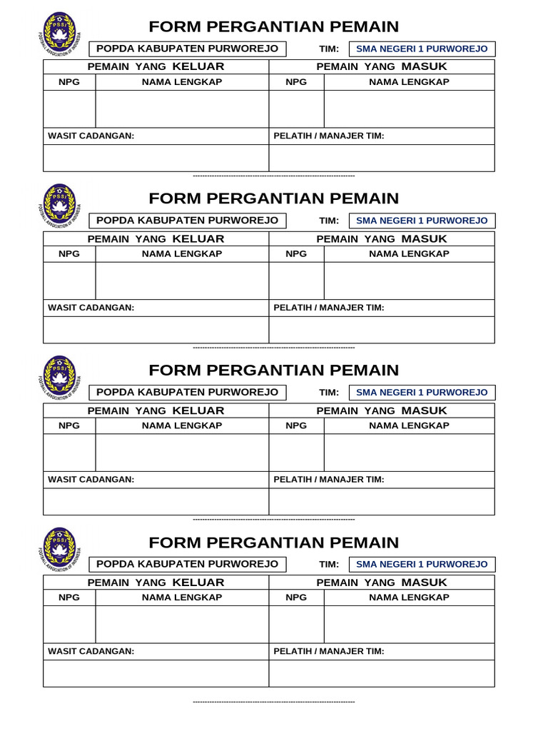 Form Pergantian Pemain | PDF