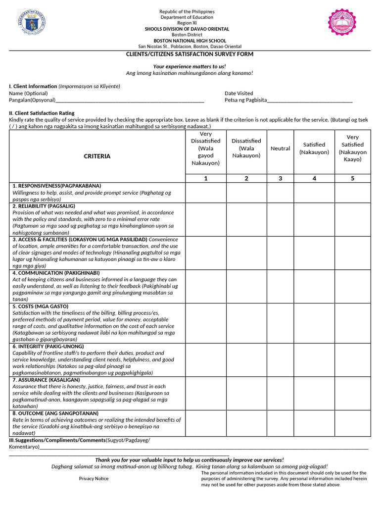CITIZEN SATISFACTION SURVEY FORM | PDF | Business