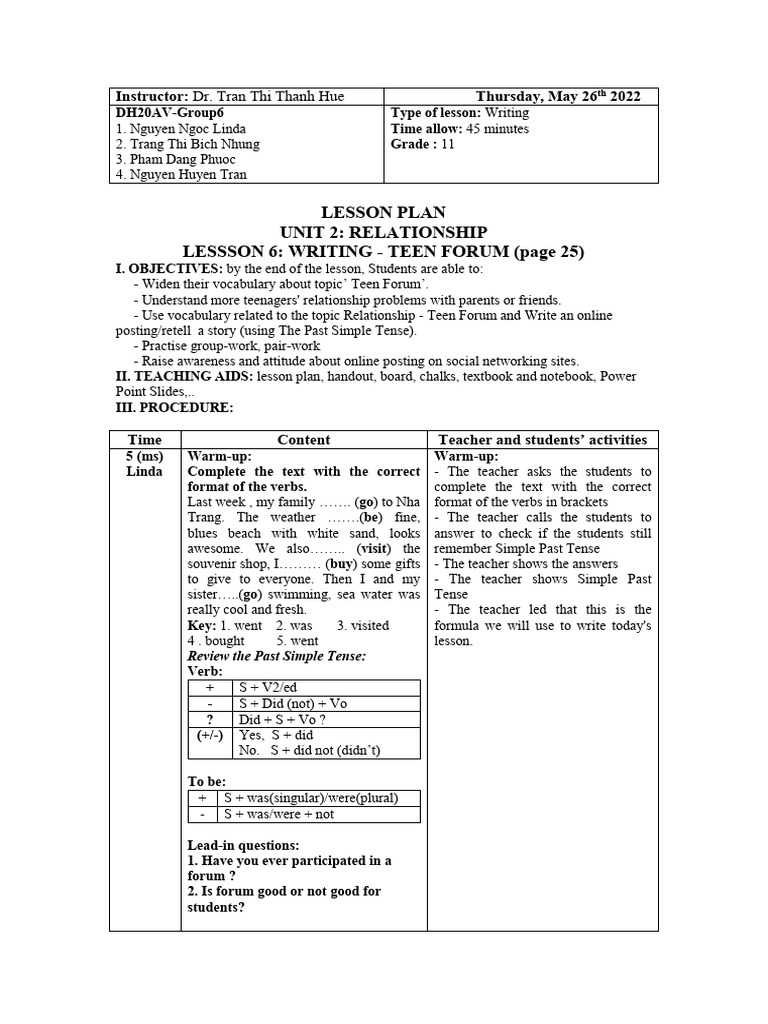 Group6 E11 U2 Writing TeenForum BanHoanChinh | PDF | Language Mechanics | Syntax