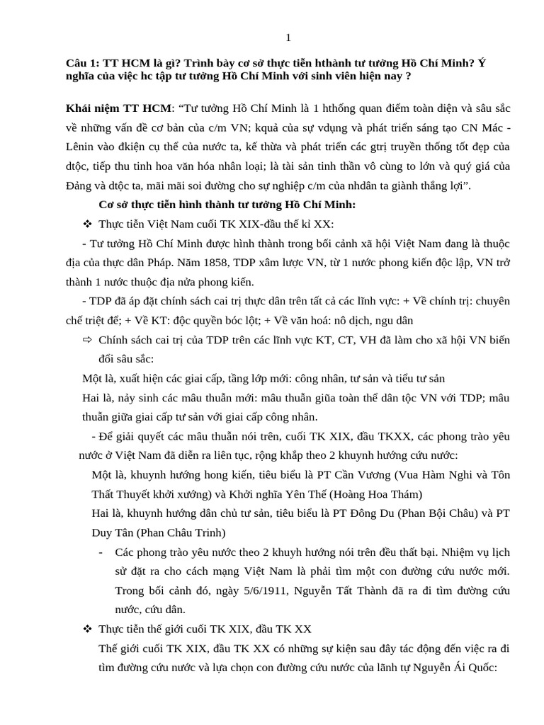 Đề cương ôn tập TTHCM | PDF