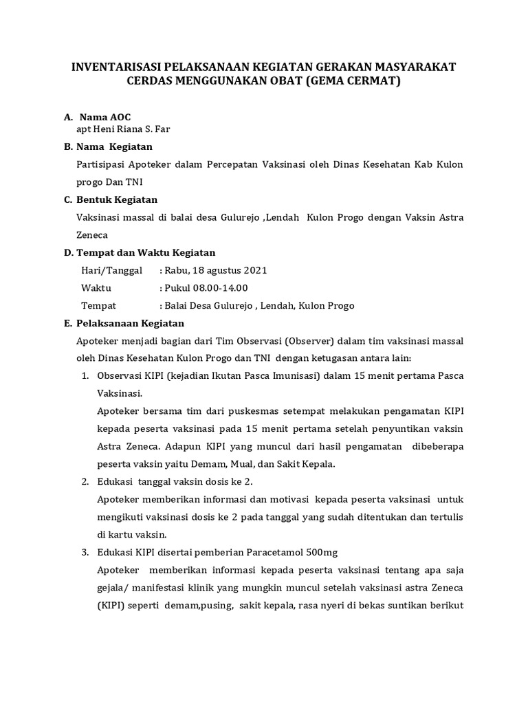 Inventarisasi Kegiatan Aoc 1 | PDF | Pengembangan Diri | Kesehatan Holistik