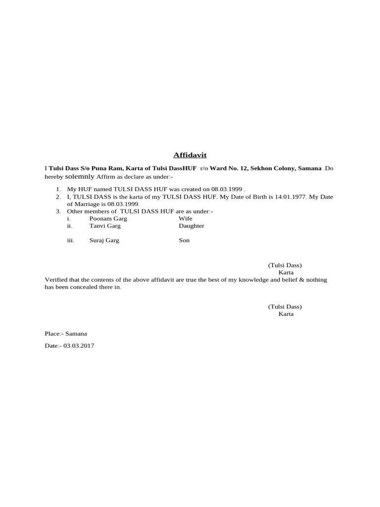 Affidavit hUF Tulsi DAss | PDF