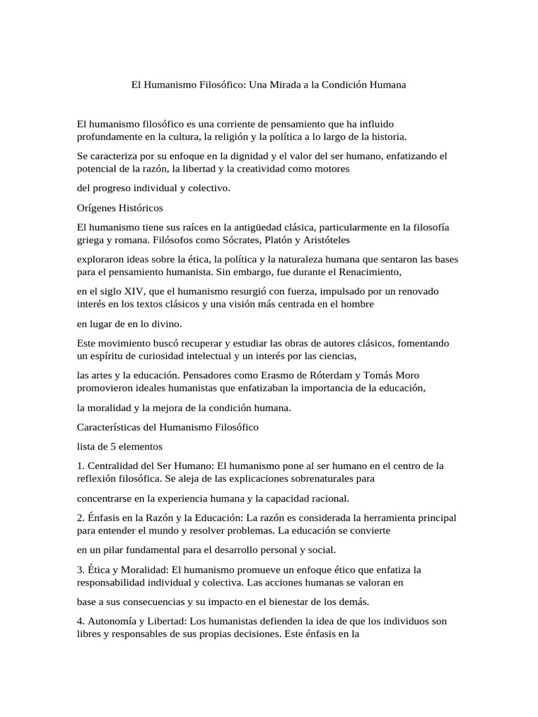 Texto Del Humanismo Filosófico | PDF | Humanismo | Razón