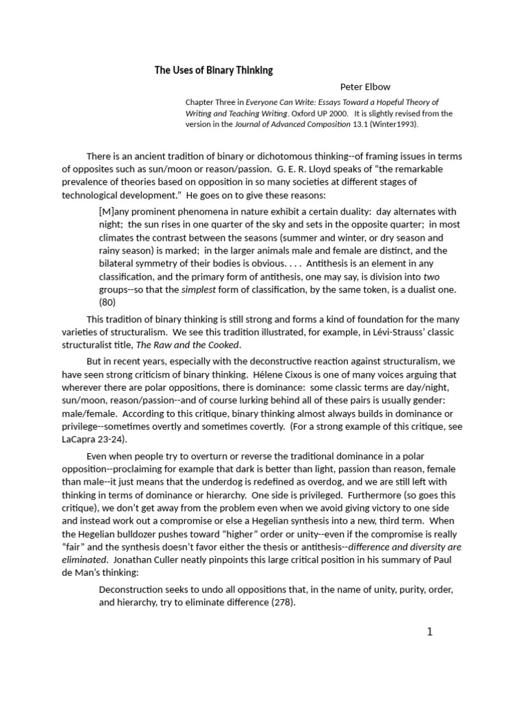 Binary - Thinking 2 | PDF | Thought | Dialectic