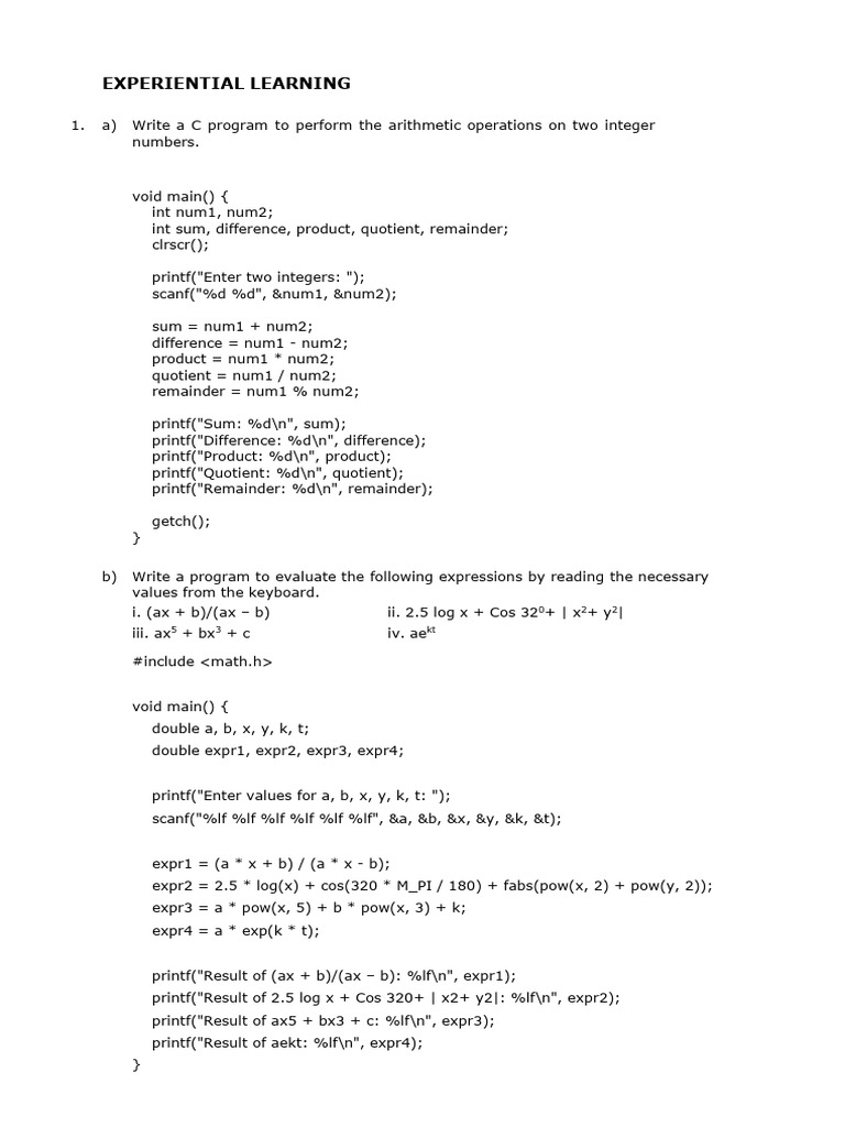 Pps Experiential Learning Pdf Computing Computer Programming