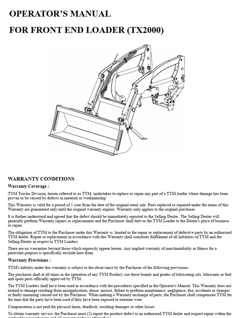 TYM TX2000 - Front-End Loader Operator's Manual | PDF | Tractor ...
