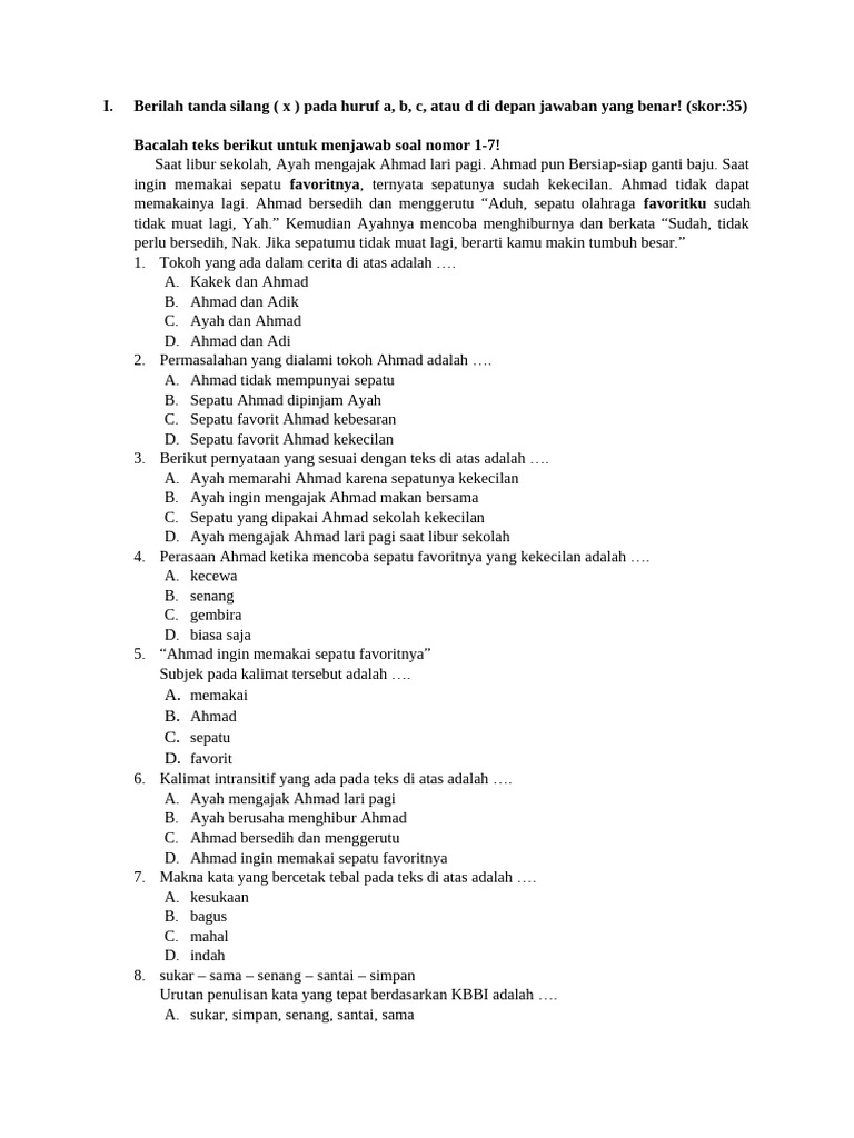 Soal Aas Bahasa Indonesia 2023 | PDF