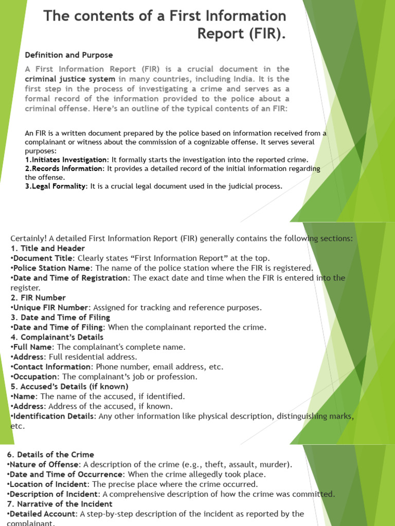 The contents of a First Information Report ( | PDF | Crimes | Crime ...