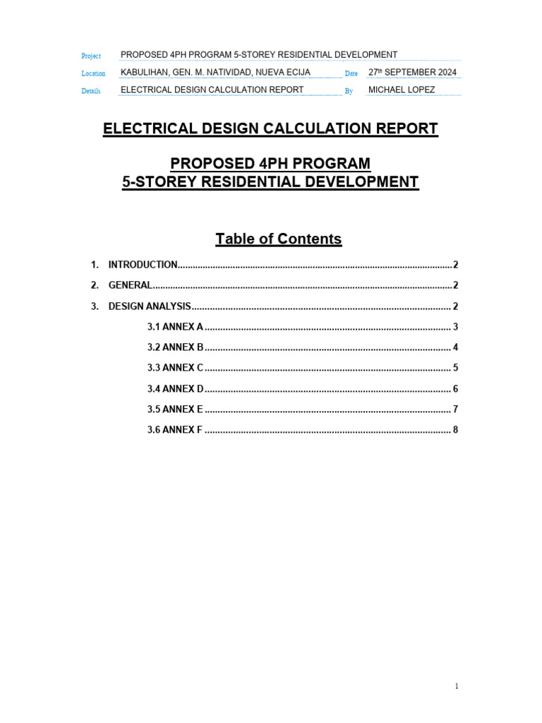 SAMPLE Electrical Design Calculation | PDF | Electrical Conductor | Electromagnetism