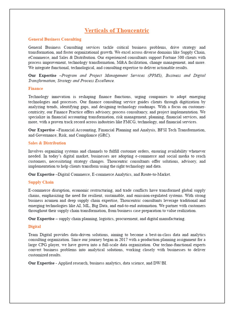 Verticals of Thoucentric | PDF | E Commerce | Supply Chain