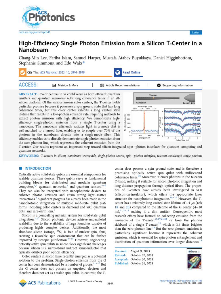 Silicon T-Center Photon Emission | PDF | Laser | Emission Spectrum