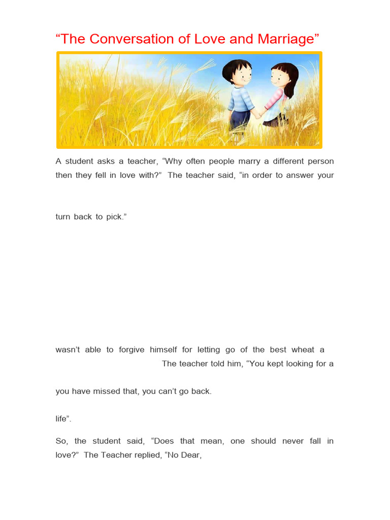 Reading - The Conversation of Love and Marriage 2do Grade MNU | PDF