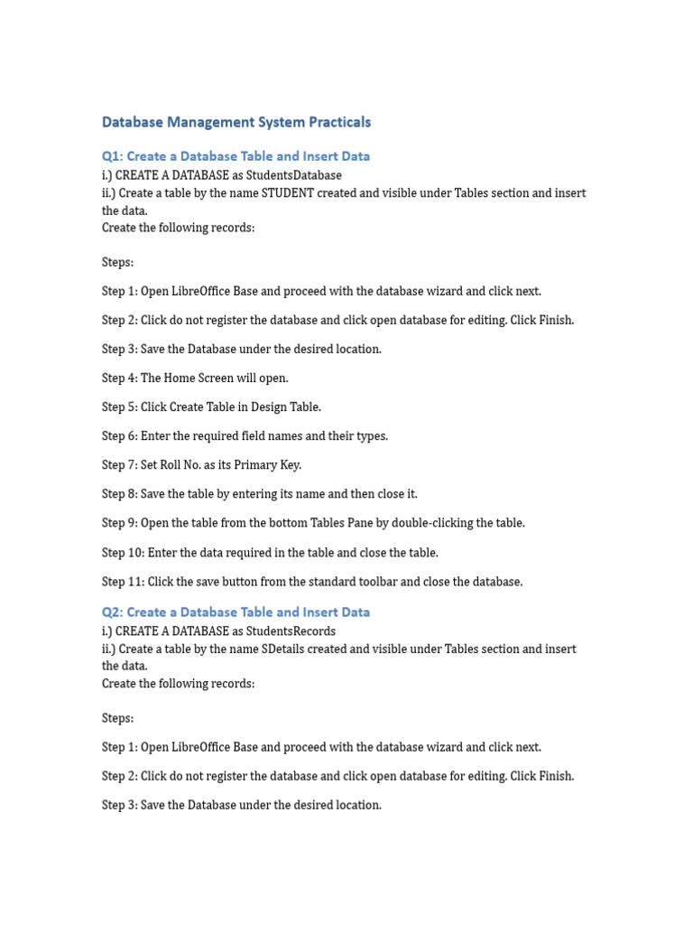 DBMS Practicals Steps | PDF | Databases | Information Science