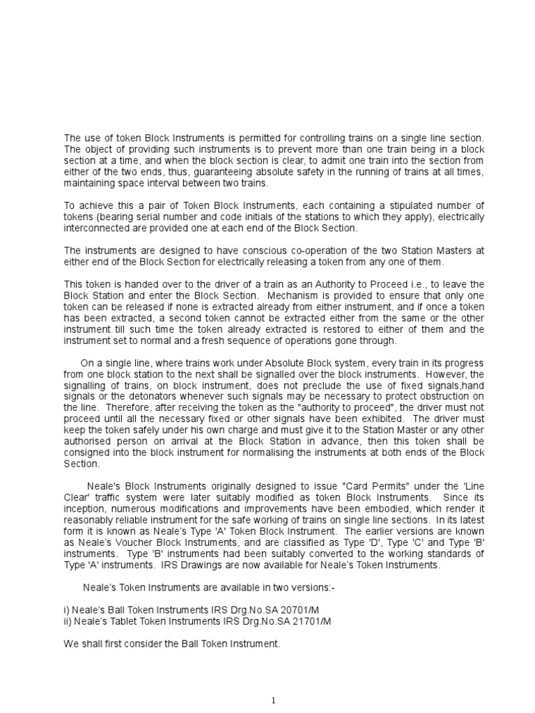 Notes On Token Instrument and Double Line Sge Block Instrument (Iriset ...