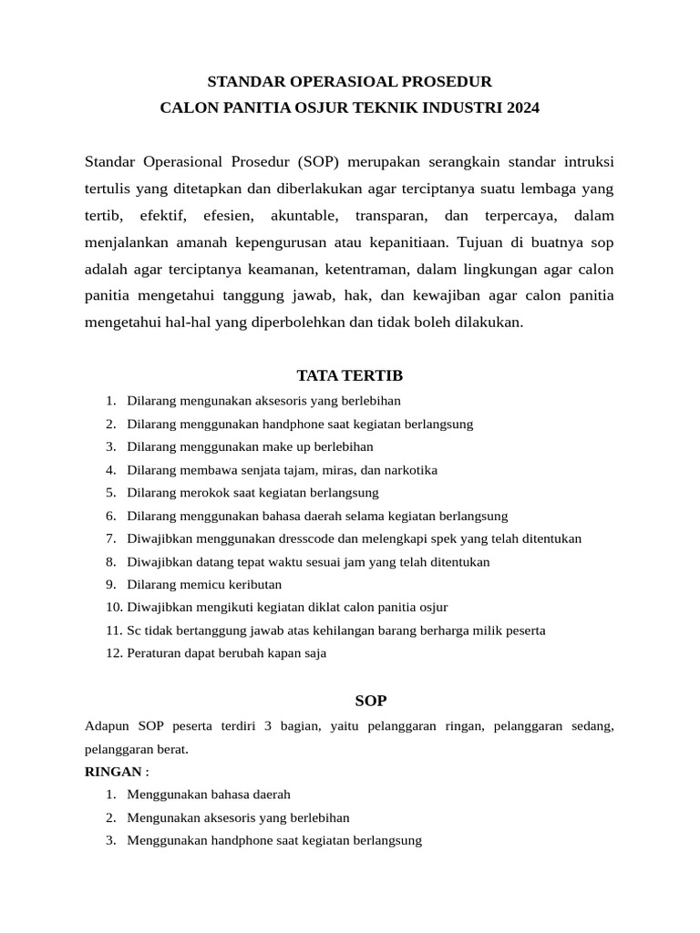 SOP Calon Panitia OSJUR Teknik Industri 2024 | PDF | Karier & Perkembangan